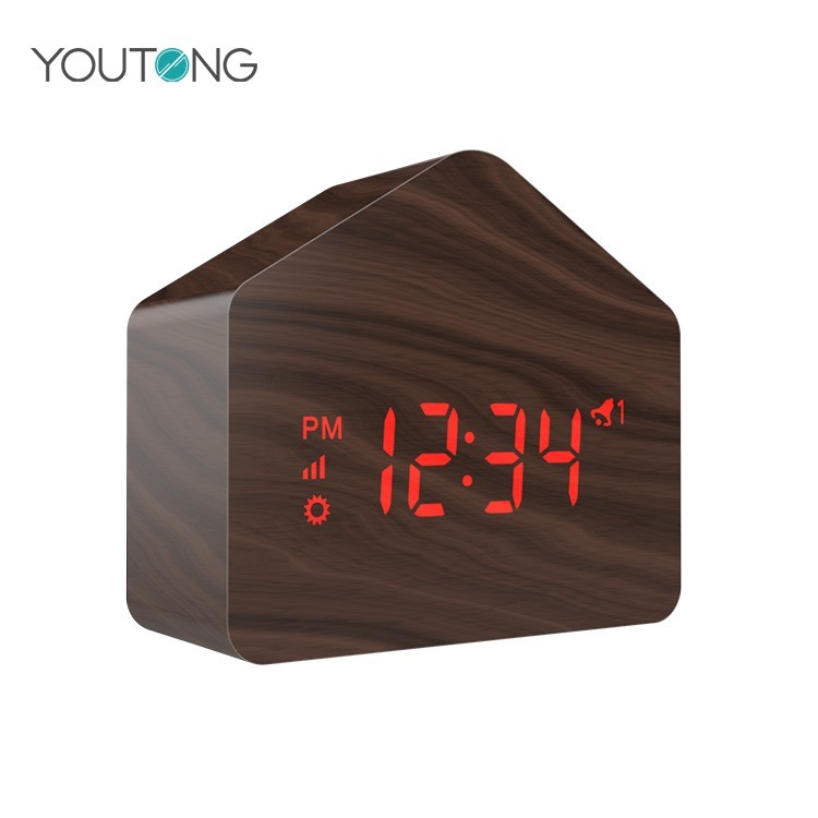 Customized Logo Digital Clock Modern Digital Desk Table Clock Wooden Frame